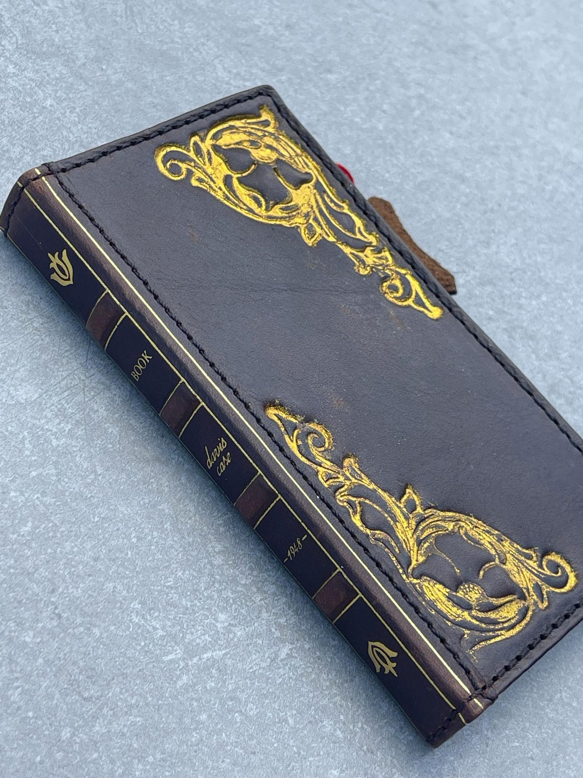 Handmade Leather Book Wallet Case for Galaxy: Gold Decoration - Etsy