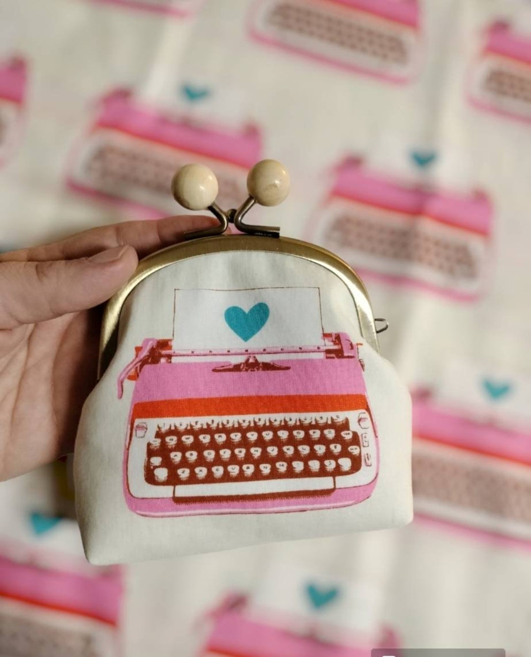 Pink and White Typewriter Kisslock Coin Purse/pouch/ - Etsy