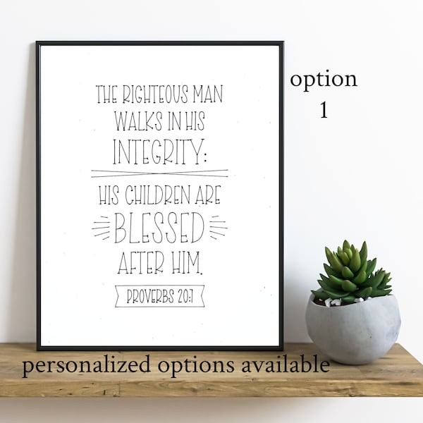 Proverbs 20 7 Wall Art - Etsy