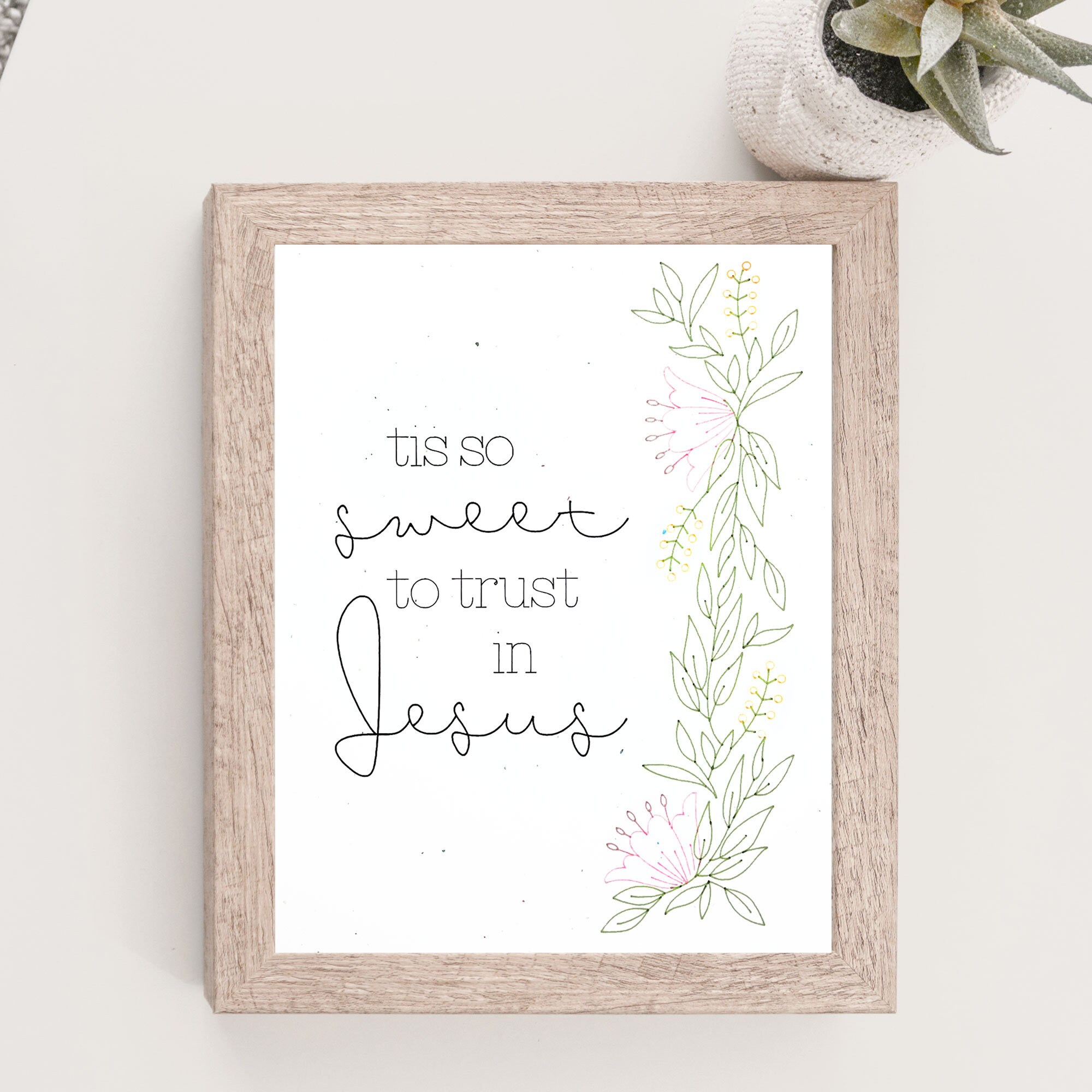 Tis so Sweet to Trust in Jesus, Spring Floral Design, Hymn Pen Print ...