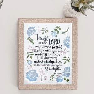 Proverbs 3:5-6,trust in the Lord,floral Bible Verse Vinyl Print ...