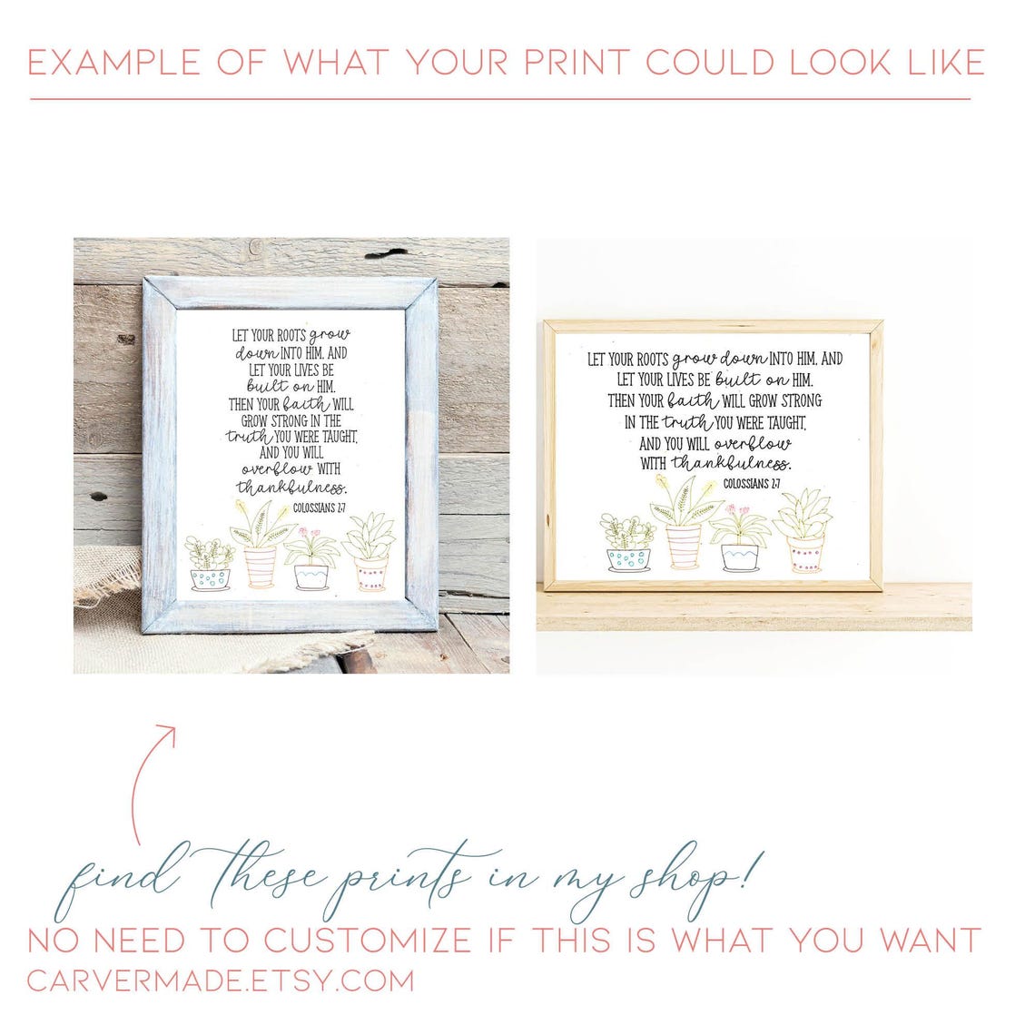 Custom Favorite Bible Verse Pen Print, Cute Potted Plant Design ...
