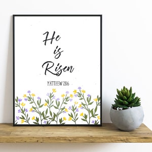 He is Risen, Matthew 28:6, Easter Bible Verse Vinyl Print, Scripture ...