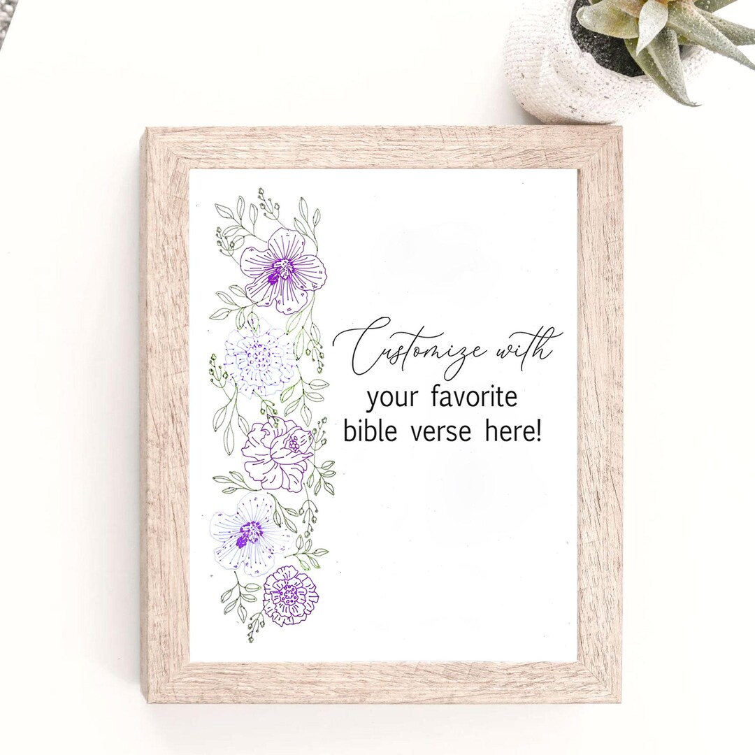 Custom Favorite Bible Verse Pen Print, Purple Florals, Personalized ...