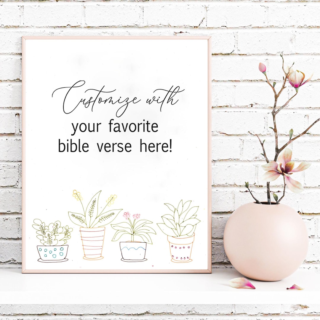 Custom Favorite Bible Verse Pen Print, Cute Potted Plant Design ...