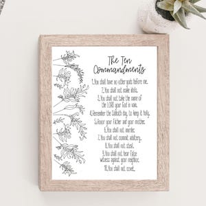 The Ten Commandments, Minimalist Floral Scripture Pen Print, Bible ...