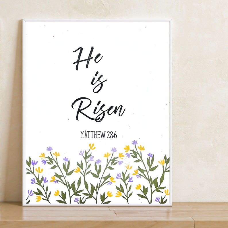 He is Risen, Matthew 28:6, Easter Bible Verse Vinyl Print, Scripture ...