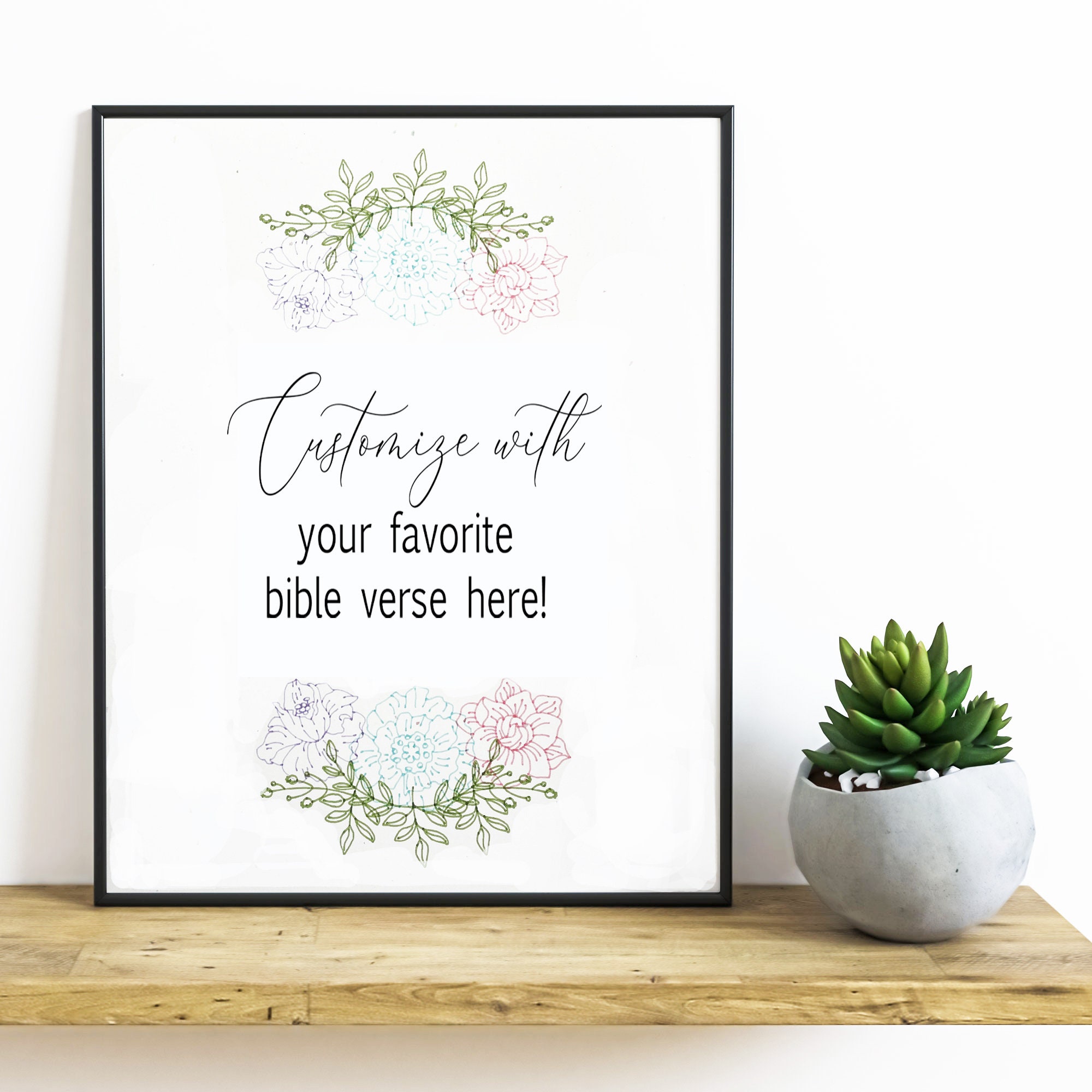Custom Favorite Bible Verse Pen Print With Flowers, Personalized ...