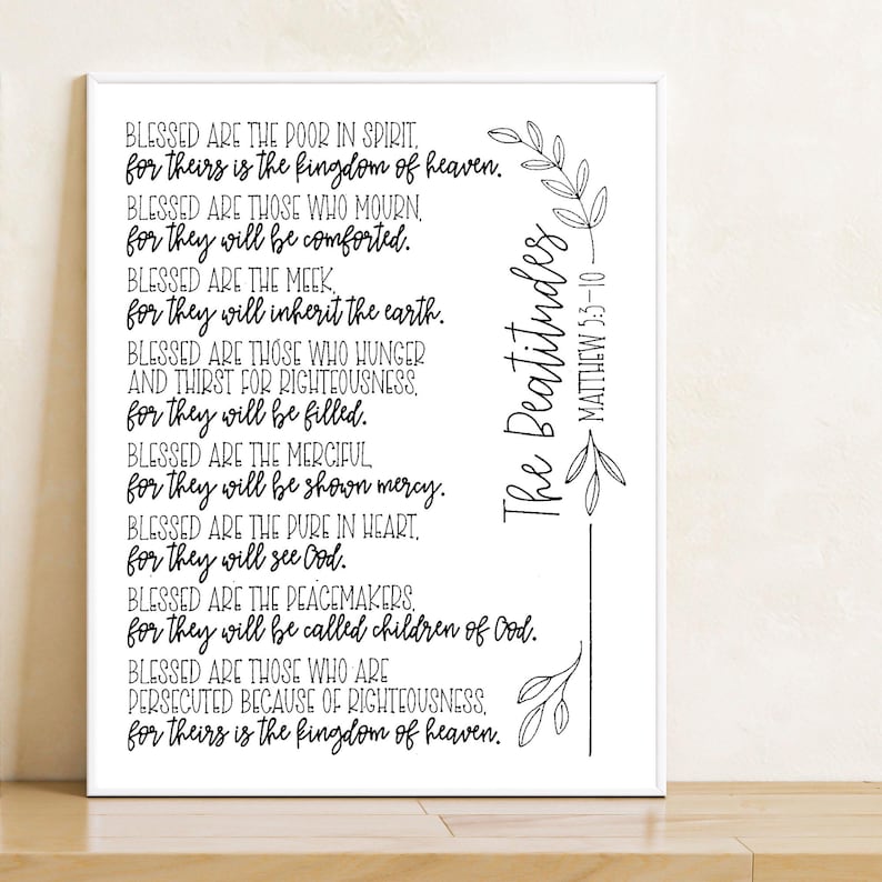 The Beatitudes, Matthew 5:3-10, Minimalist Leaf Design, Christian Pen ...