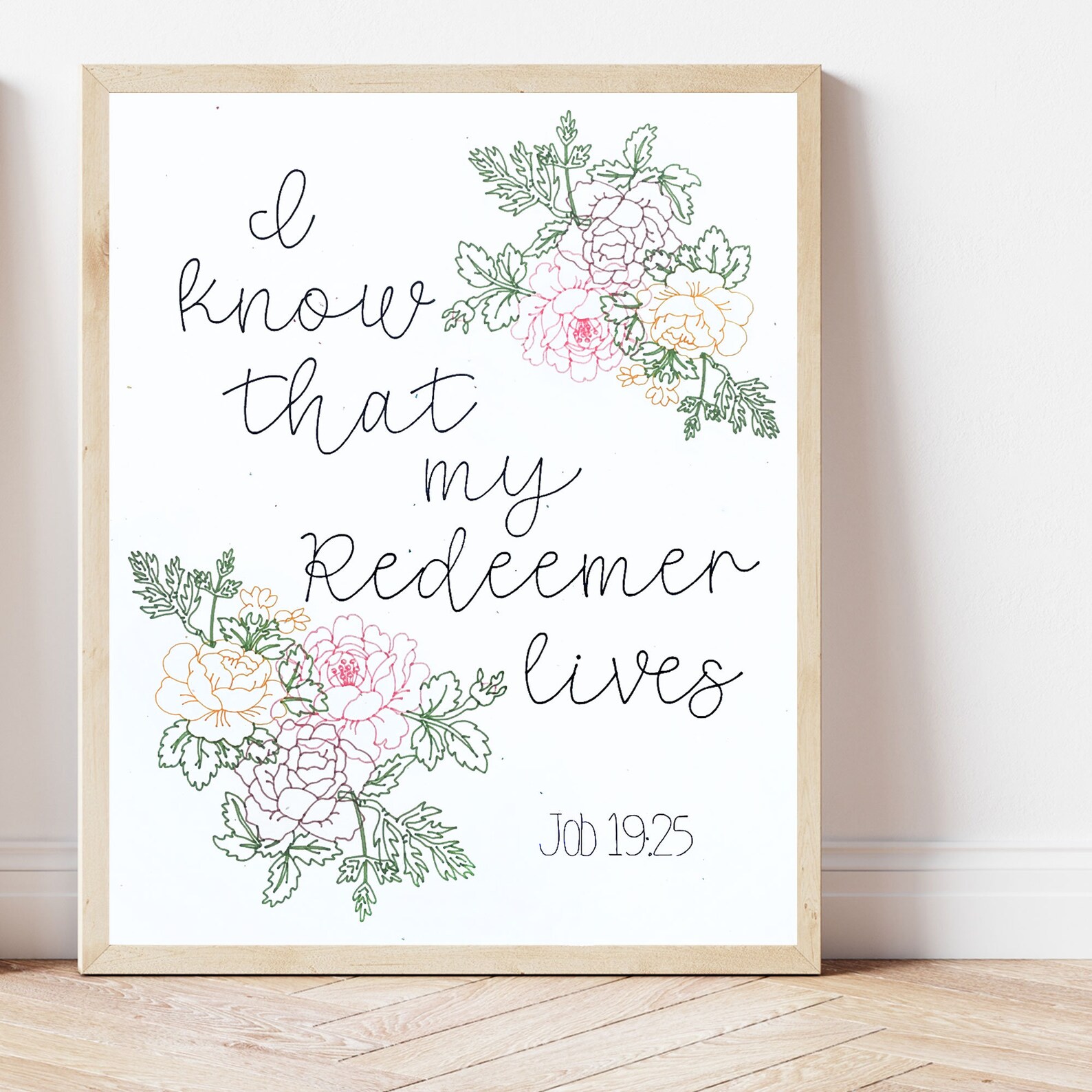 Job 19:25, My Redeemer Lives, Floral Bible Verse Pen Print, Christian ...