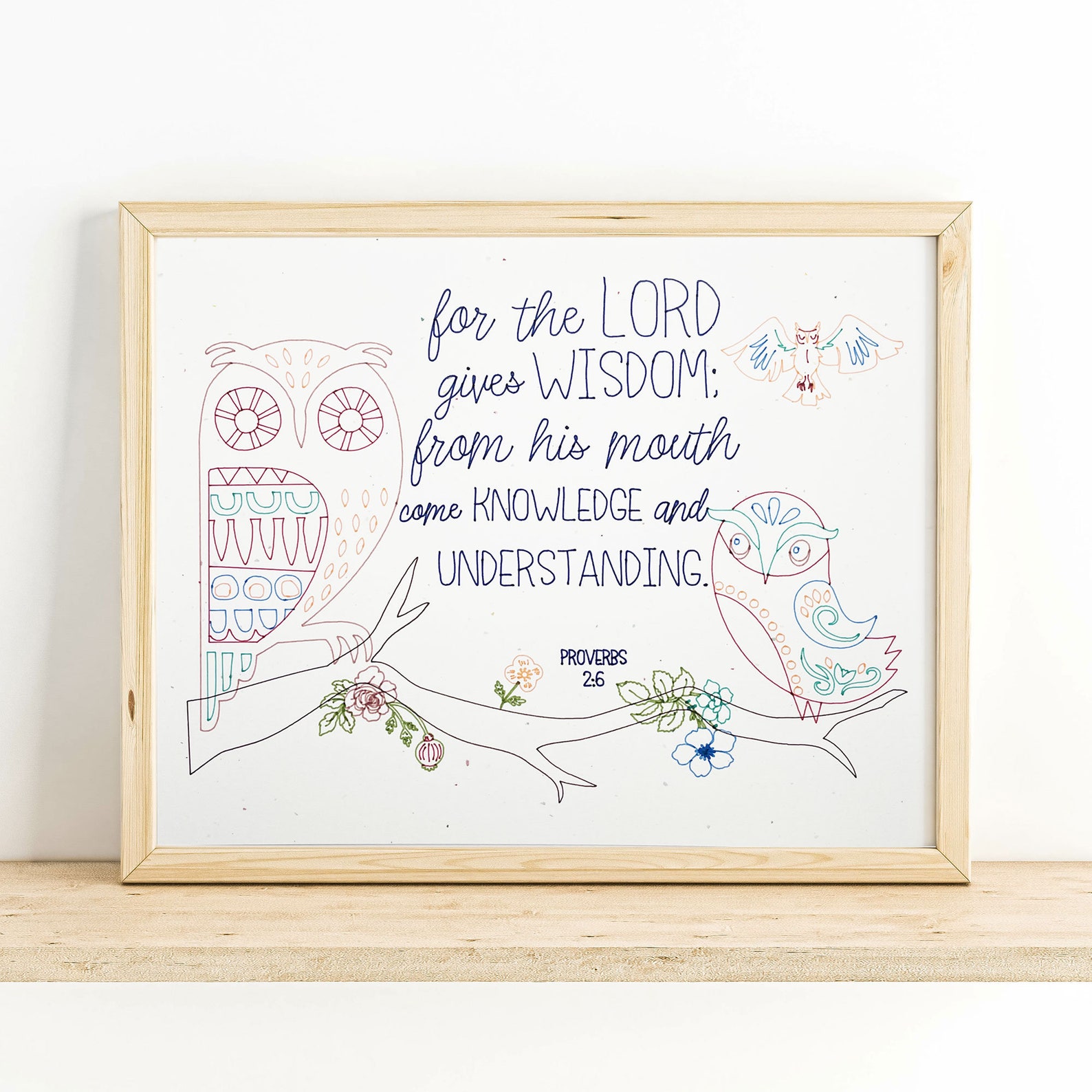 Proverbs 2:6, Lord Gives Wisdom, Owl Design Bible Verse Pen Print ...