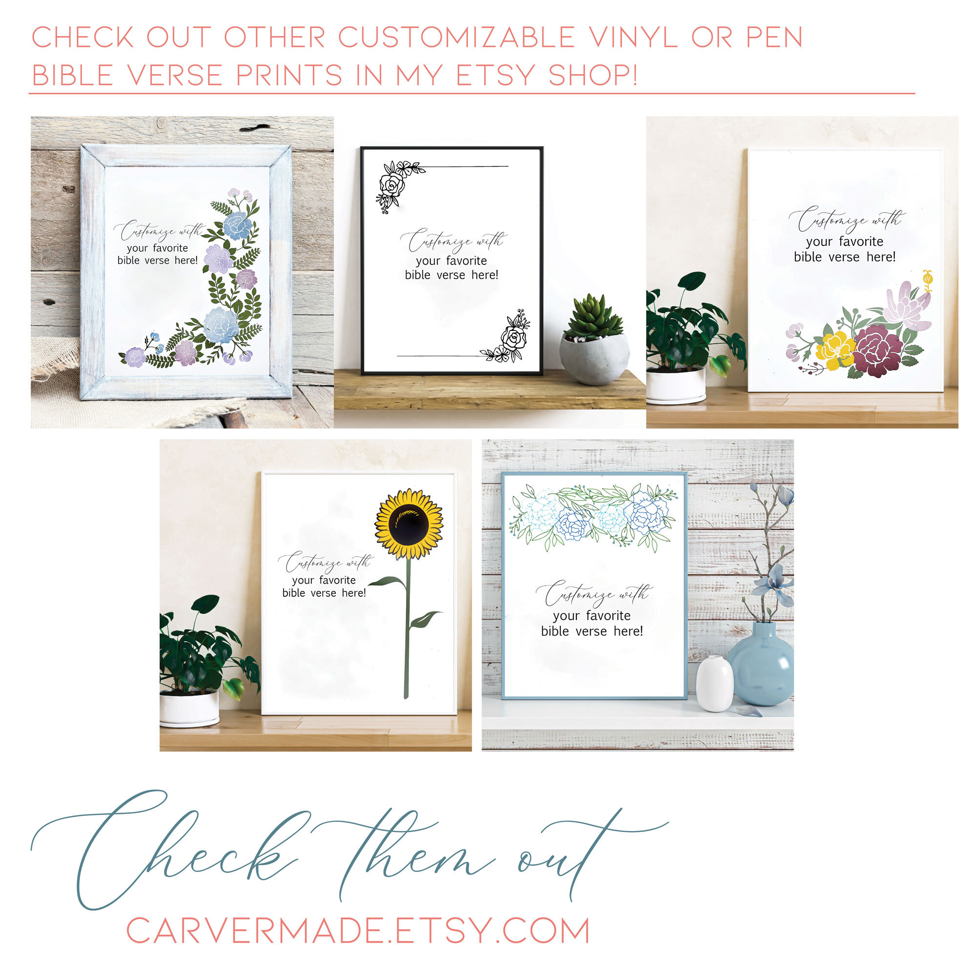 Sunflower Custom Favorite Bible Verse Pen Print, Personalized Biblical ...