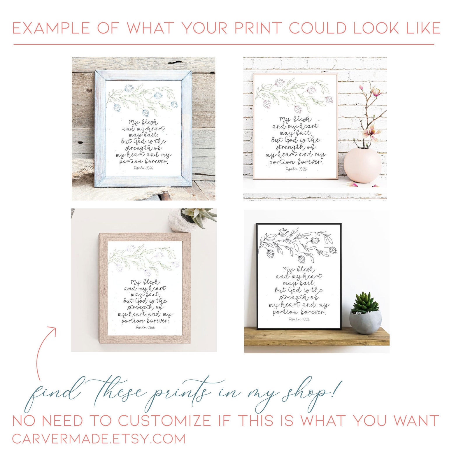 Custom Floral Bible Verse Pen Print, Christian , Personalized Scripture ...