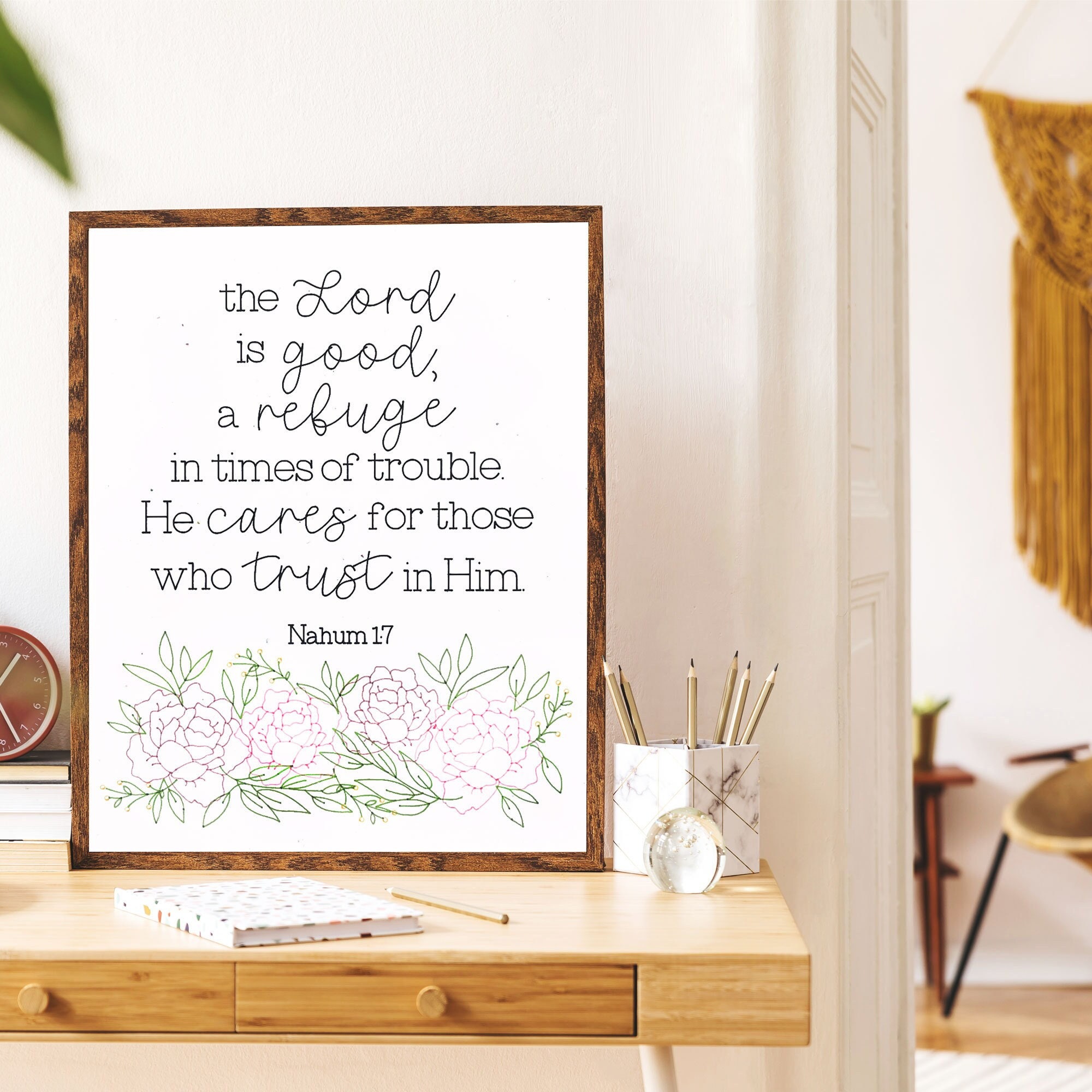 Nahum 1:7, the Lord is Good, a Refuge in Trouble, Christian Pen Print ...
