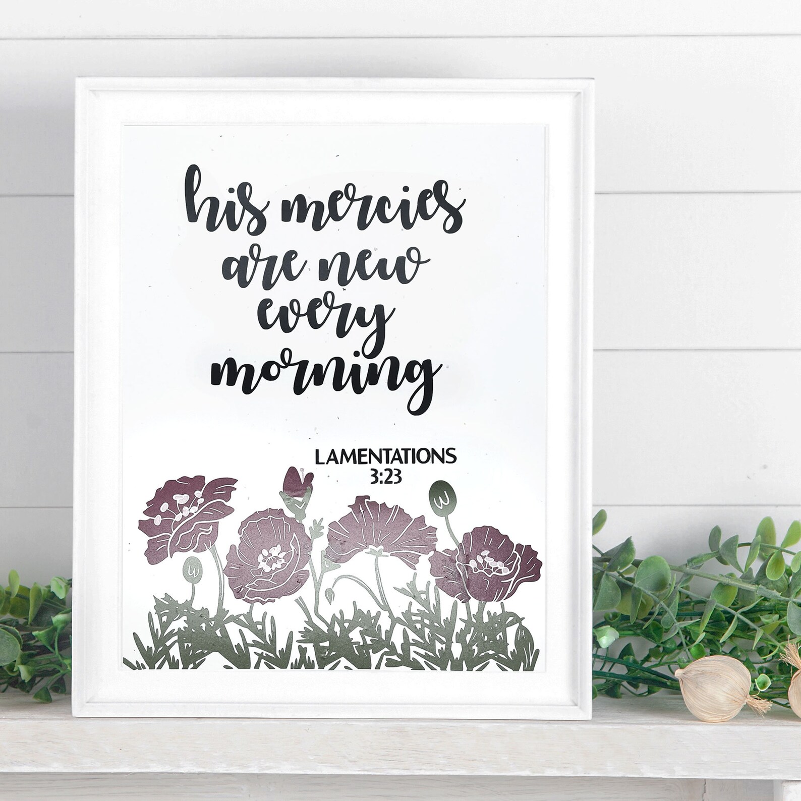 His Mercies New Every Morning, Poppy Floral Bible Verse Vinyl Print ...