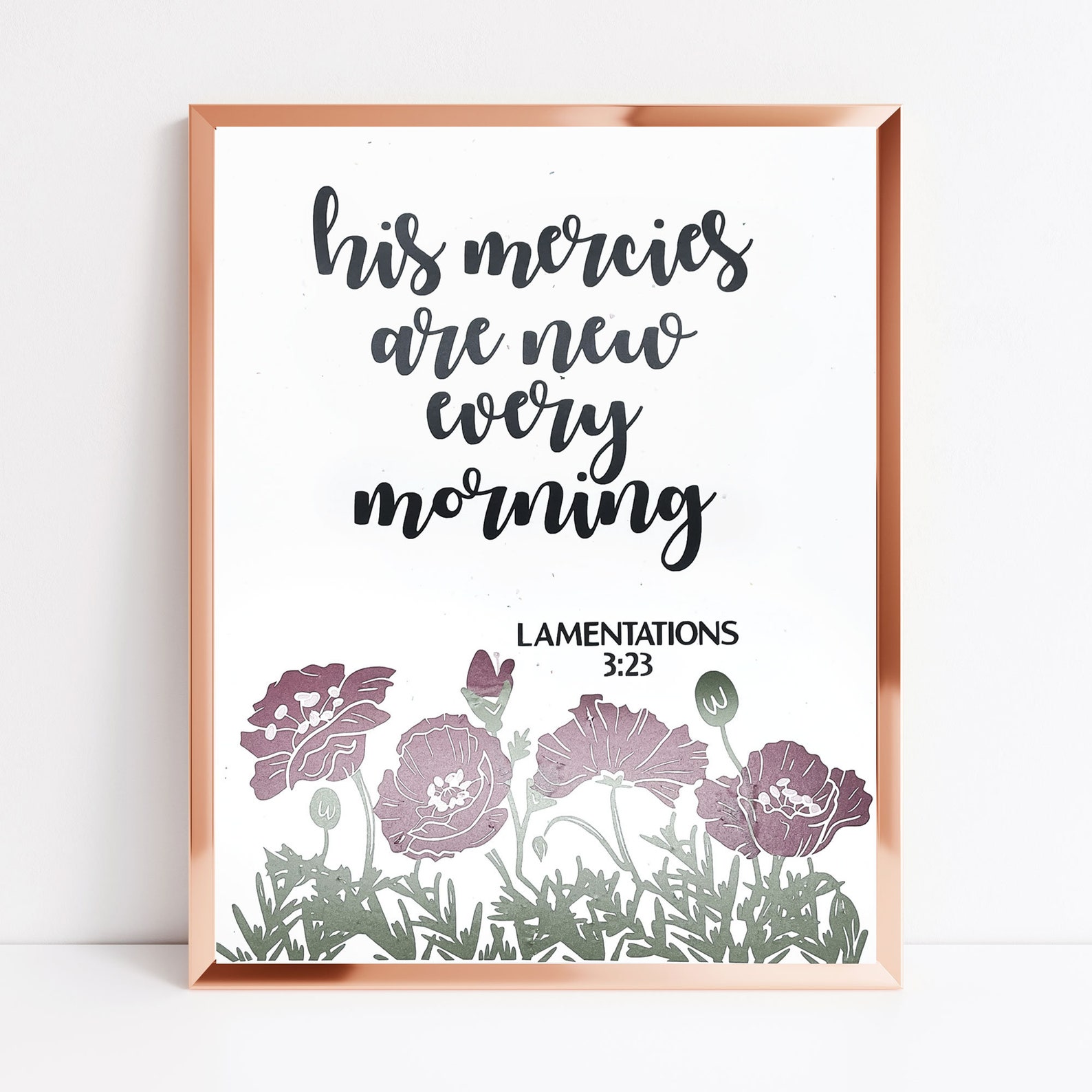 His Mercies New Every Morning, Poppy Floral Bible Verse Vinyl Print ...