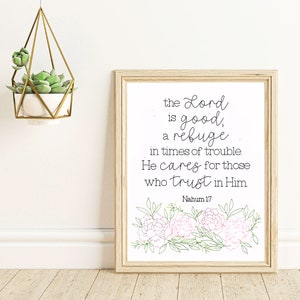Nahum 1:7, the Lord is Good, a Refuge in Trouble, Christian Pen Print ...