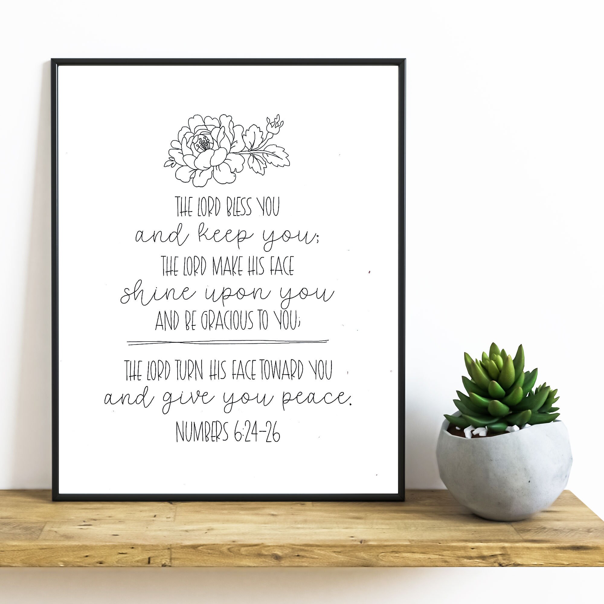 The Blessing, Numbers 6:24-26, Minimalist Floral Bible Verse Pen Print ...