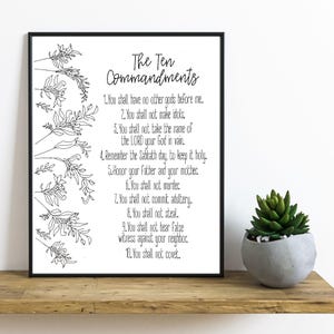 The Ten Commandments, Minimalist Floral Scripture Pen Print, Bible ...