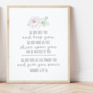 The Blessing, Numbers 6:24-26, Minimalist Floral Bible Verse Pen Print ...