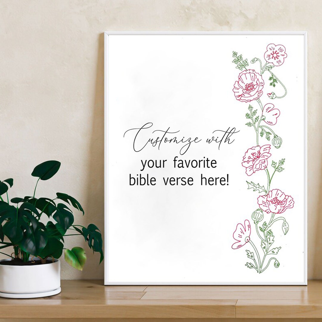Custom Bible Verse Pen Print, Poppy Floral Design, Christian Wall Art ...