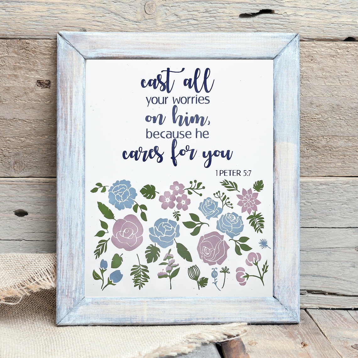 1 Peter 5:7, Cast All Your Worries on Him, Colorful Florals, Bible ...