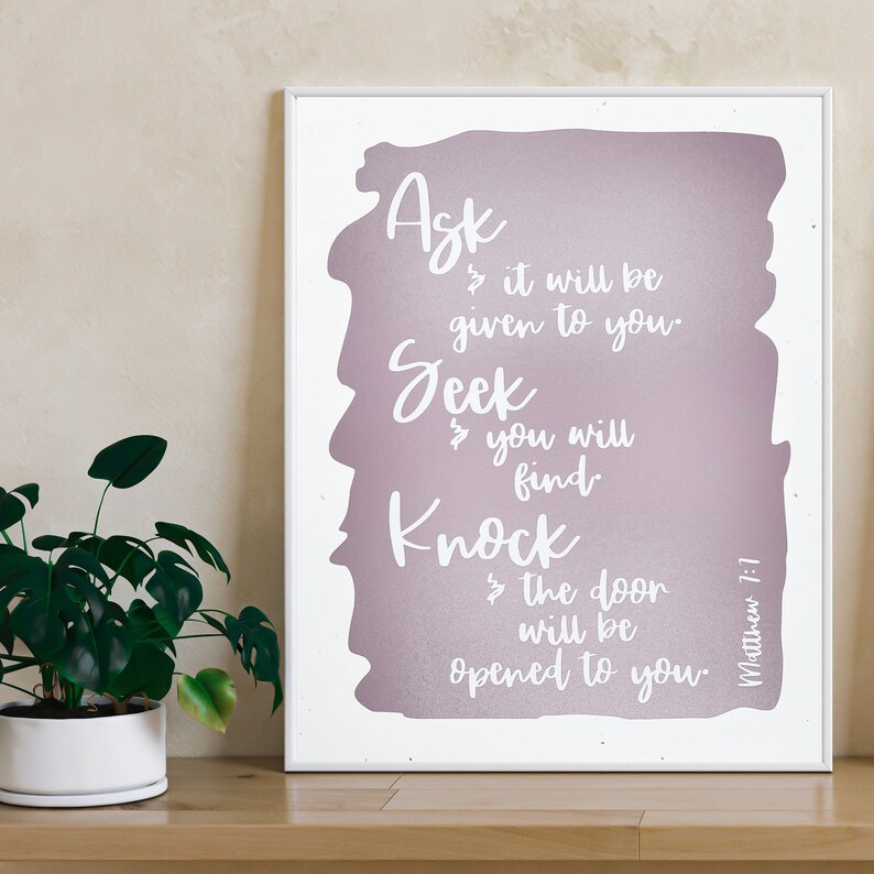 Matthew 7:7, Ask and It Will Be Given, Bible Verse Vinyl, Watercolor ...