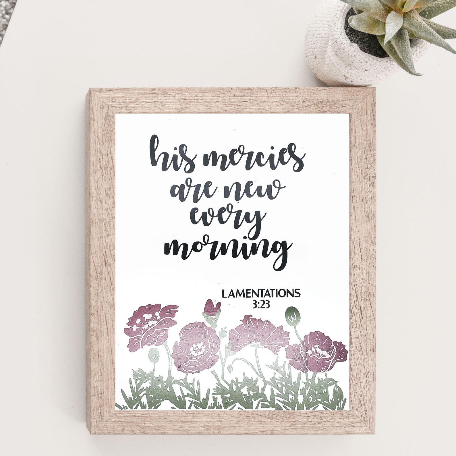 His Mercies New Every Morning, Poppy Floral Bible Verse Vinyl Print ...