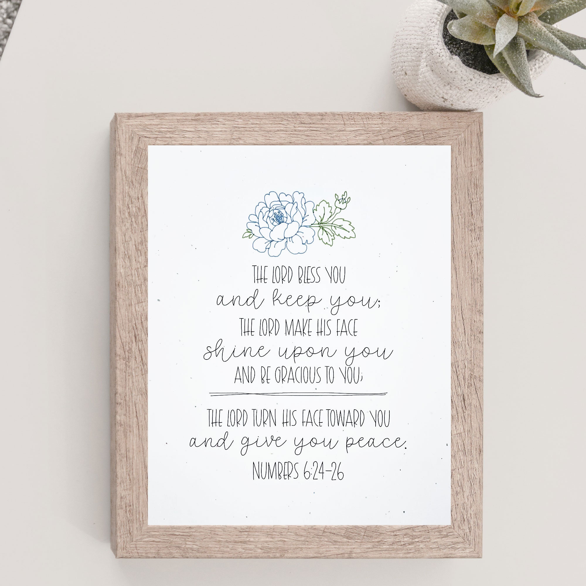 The Blessing, Numbers 6:24-26, Minimalist Floral Bible Verse Pen Print ...