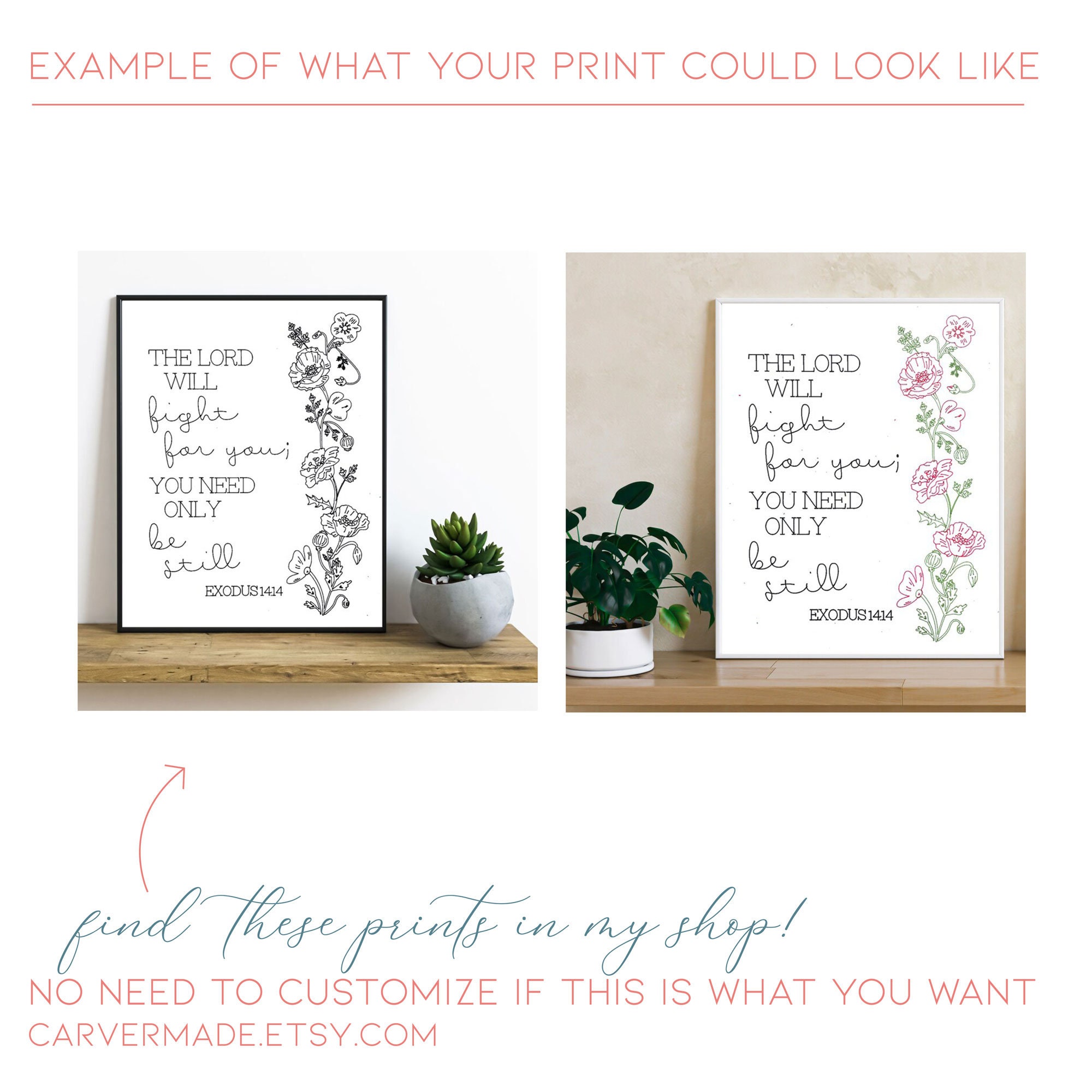 Custom Bible Verse Pen Print, Poppy Floral Design, Christian Wall Art ...