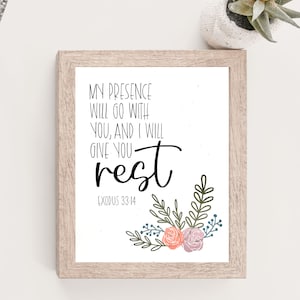 Exodus 33:14, My Presence Will Go With You, Floral Bible Verse Wall Art ...