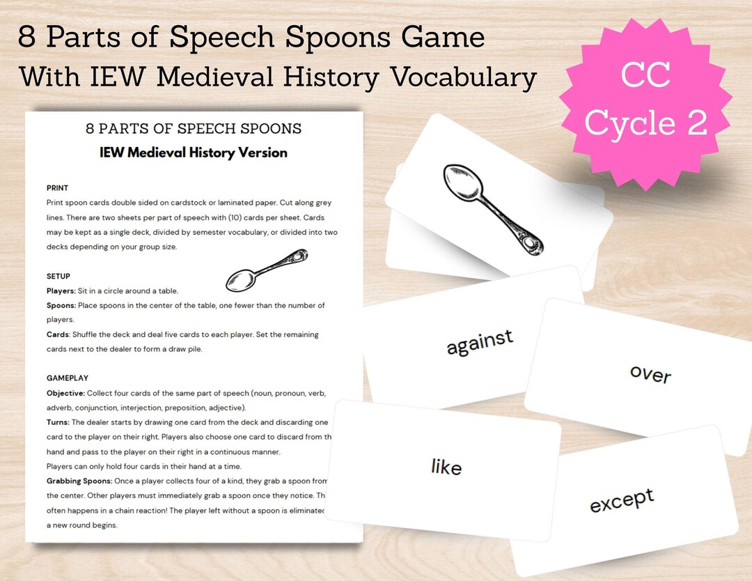8 Parts of Speech Spoons Card Game (IEW Medieval History Version) - Etsy