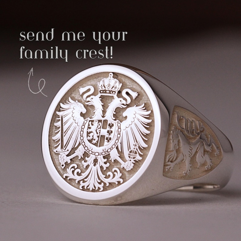 Custom Family Crest Signet Ring for Men and Women, Gold and Silver Mens ...