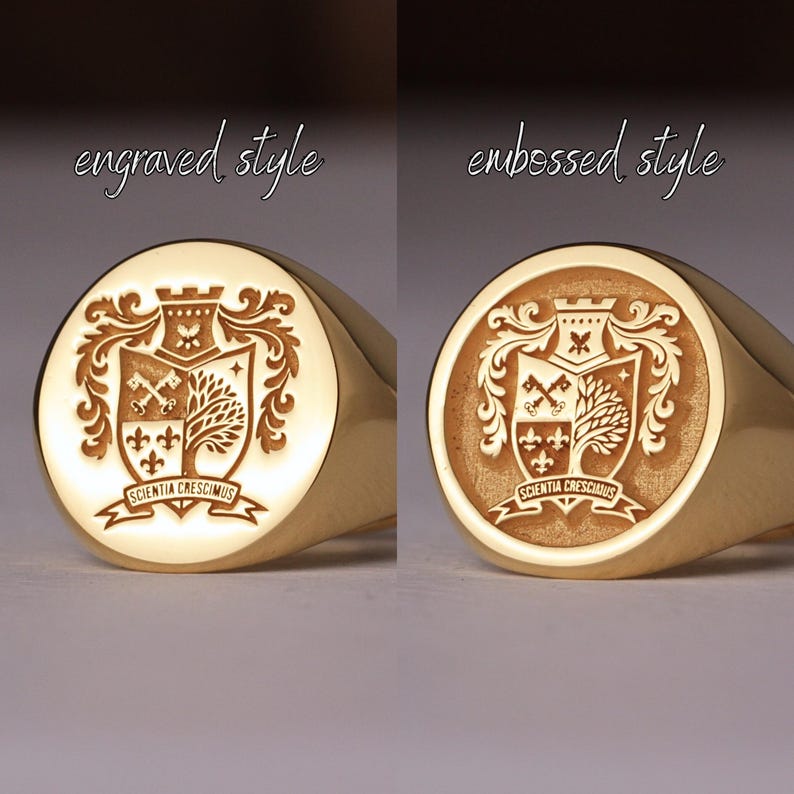 Custom Engraved Family Crest Ring, Gold Filled and Silver Signet Coat ...