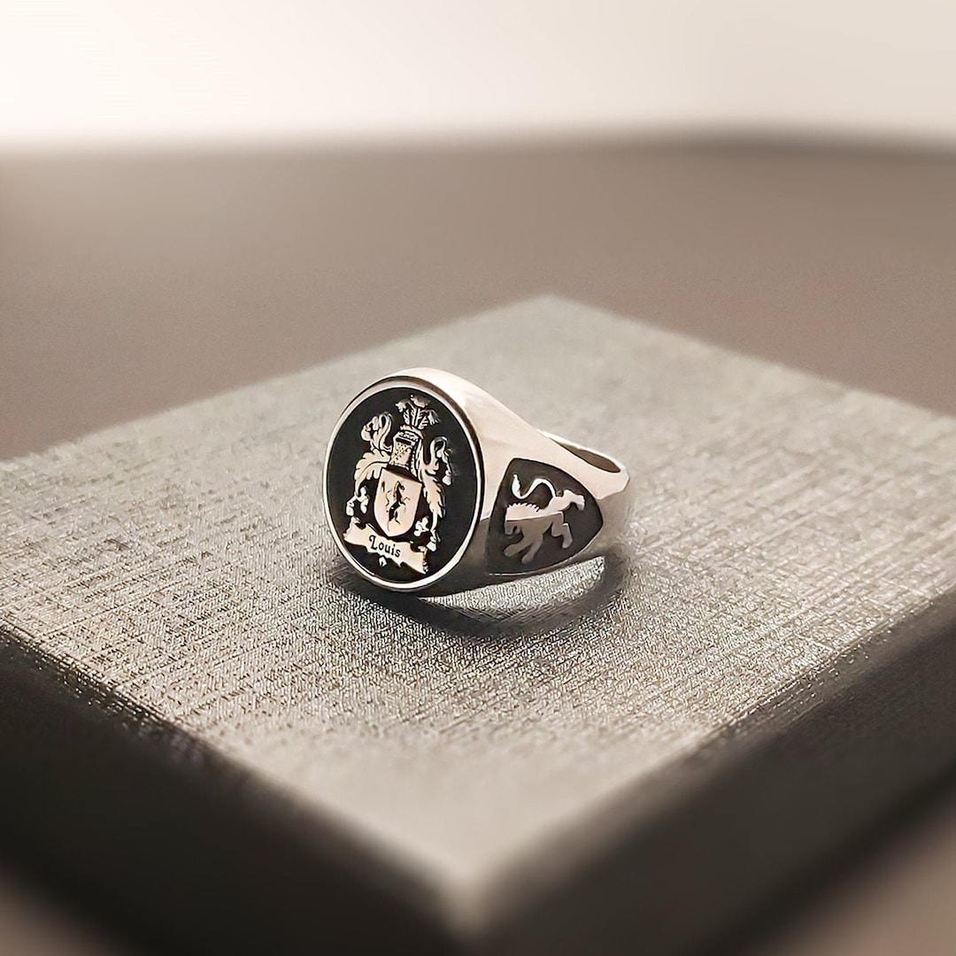 Custom Engraved Signet Ring, 24K Personalized Jewelry Family Crest Ring ...
