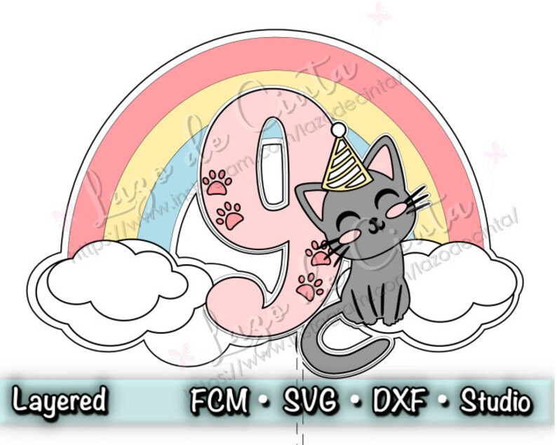 Cat Cake Topper SVG Cat Themed Kids Birthday Party - Etsy