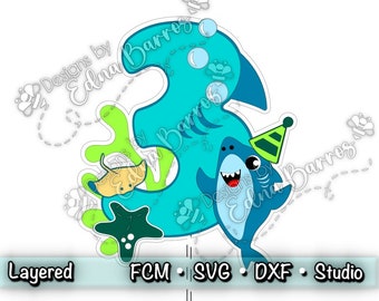 Shark Cake Topper SVG Sea Themed Kids Birthday Party Celebration Cut ...