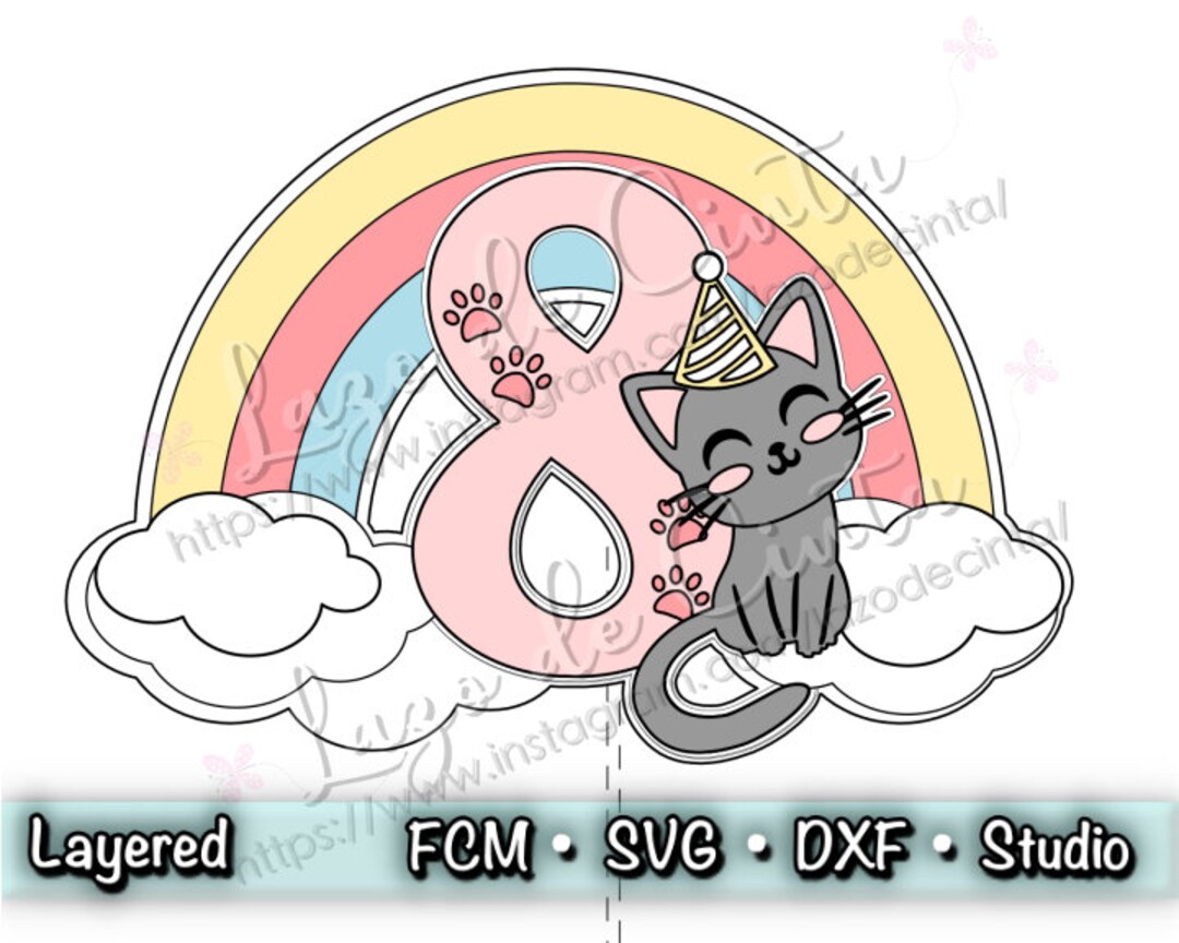Cat Cake Topper SVG Cat Themed Kids Birthday Party - Etsy