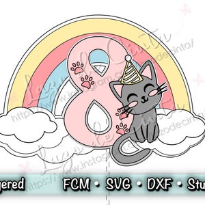 Cat Cake Topper SVG Cat Themed Kids Birthday Party - Etsy