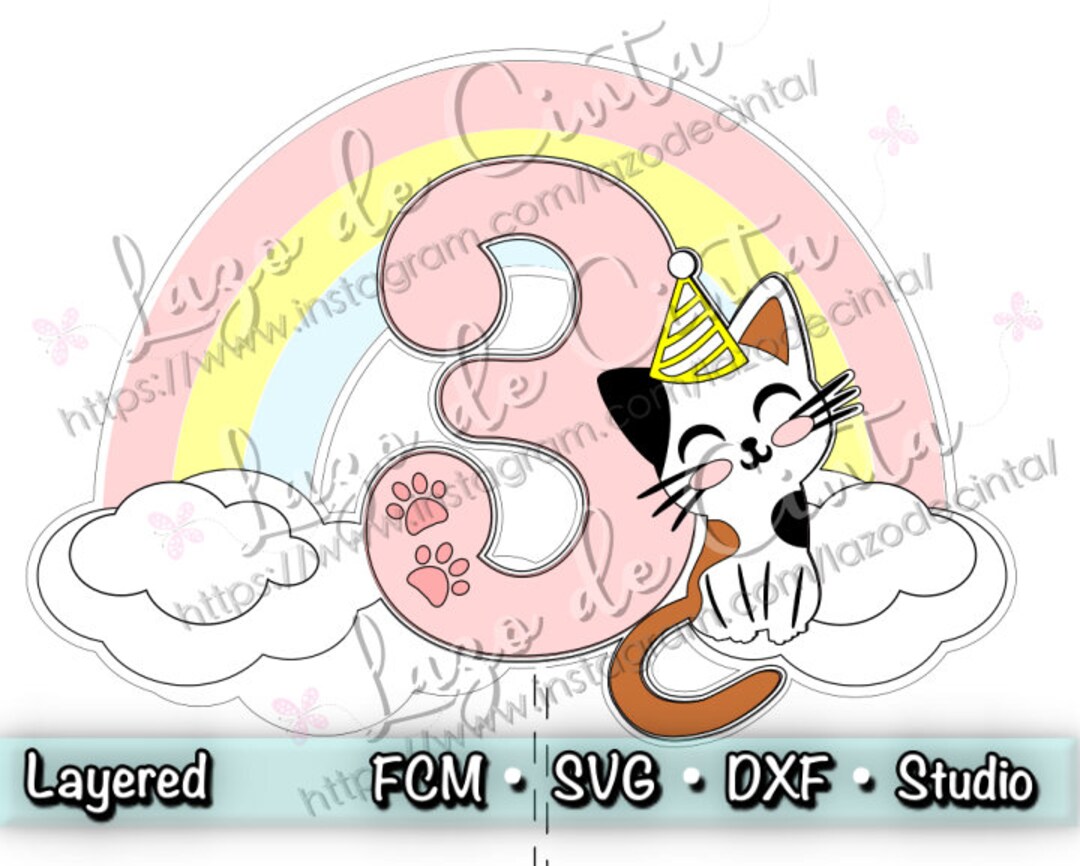 Cat Cake Topper Svg Kitty Cake Topper Svg Cat Themed - Etsy