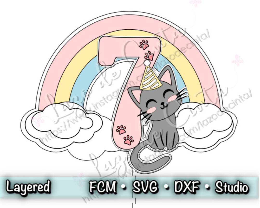 Cat Cake Topper SVG Cat Themed Kids Birthday Party - Etsy