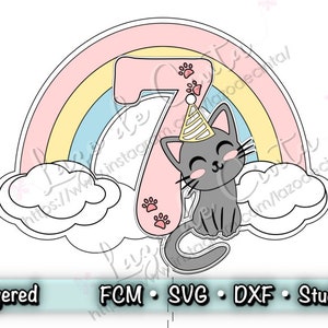 Cat Cake Topper SVG Cat Themed Kids Birthday Party Celebration Cut ...