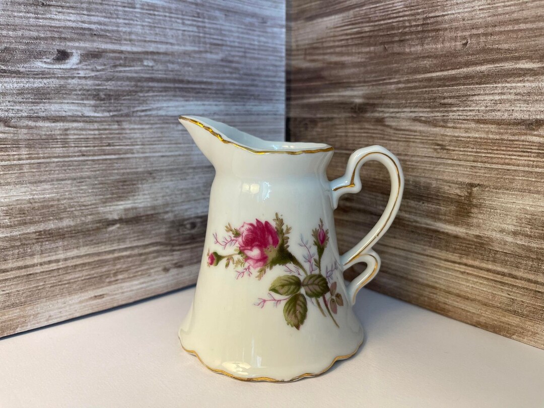 Vintage Rose Pitcher Gold Trim Scalloped Edges - Etsy