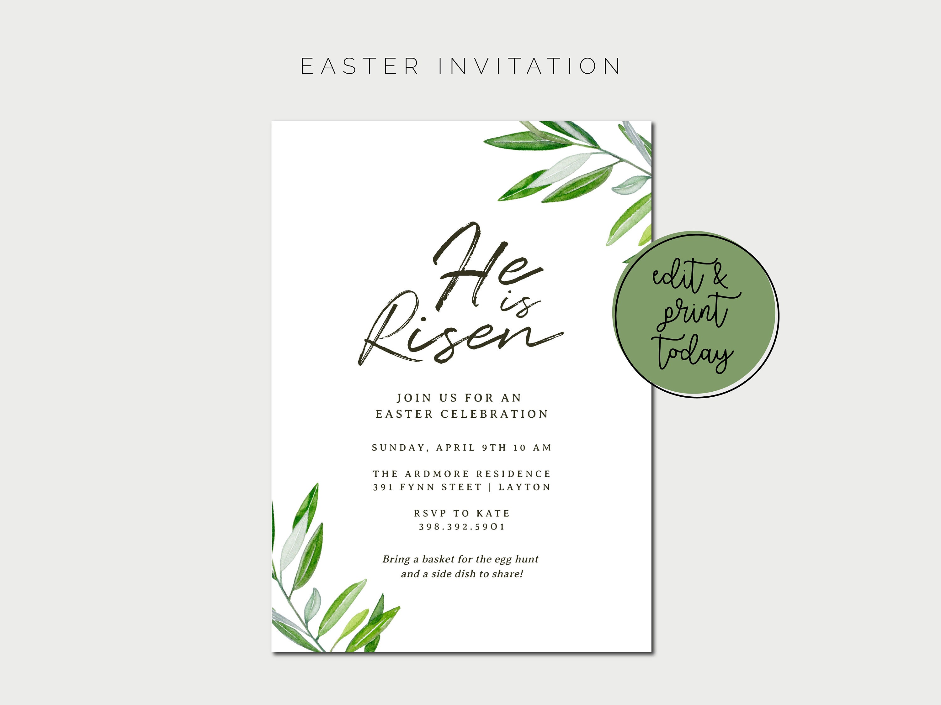 Religious Easter Celebration Invitation Template | He is Risen Invite ...