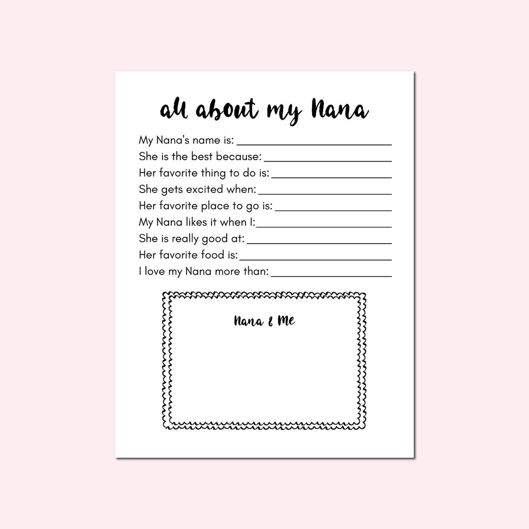 Mother's Day Questionnaire Printable All About My Nana Mothers Day Card ...