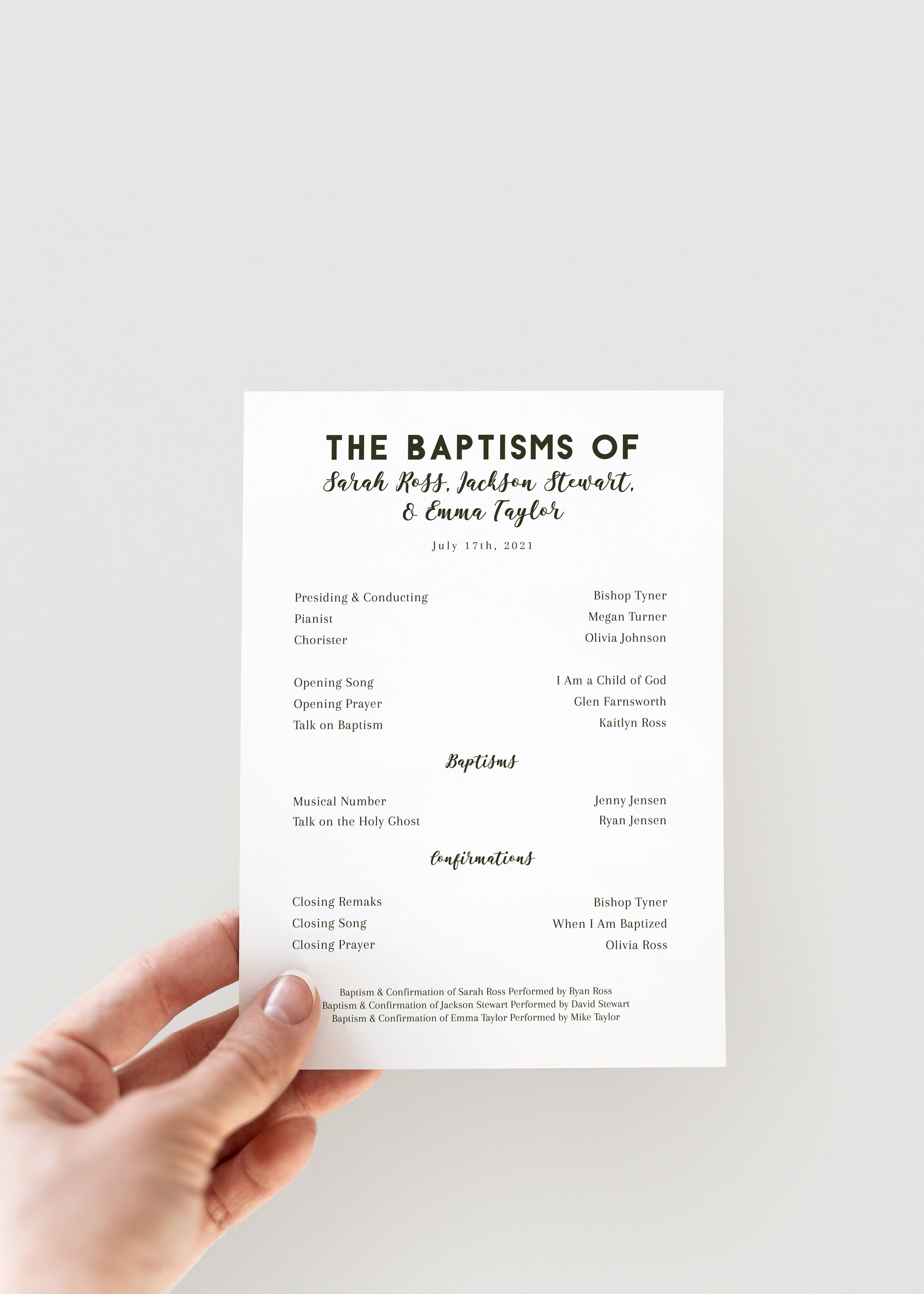 Joint LDS Baptism Program Editable Template LDS Baptism for 2, 3, or 4 ...