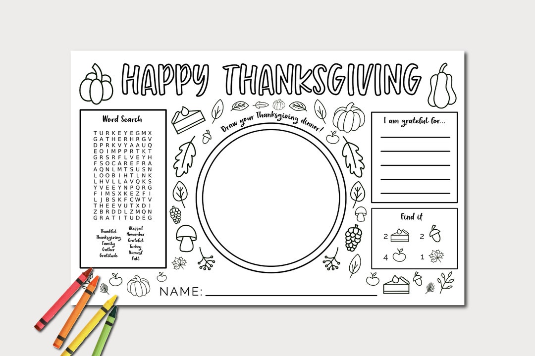 Printable Thanksgiving Kids Placemat Coloring Page DIY - Etsy