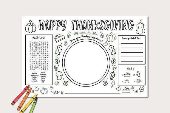 Printable Thanksgiving Kids Placemat Coloring Page DIY - Etsy