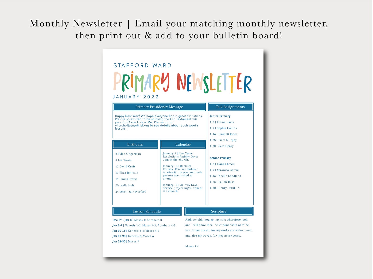 LDS Primary Newsletter Template | Printable LDS Newsletter Instant ...