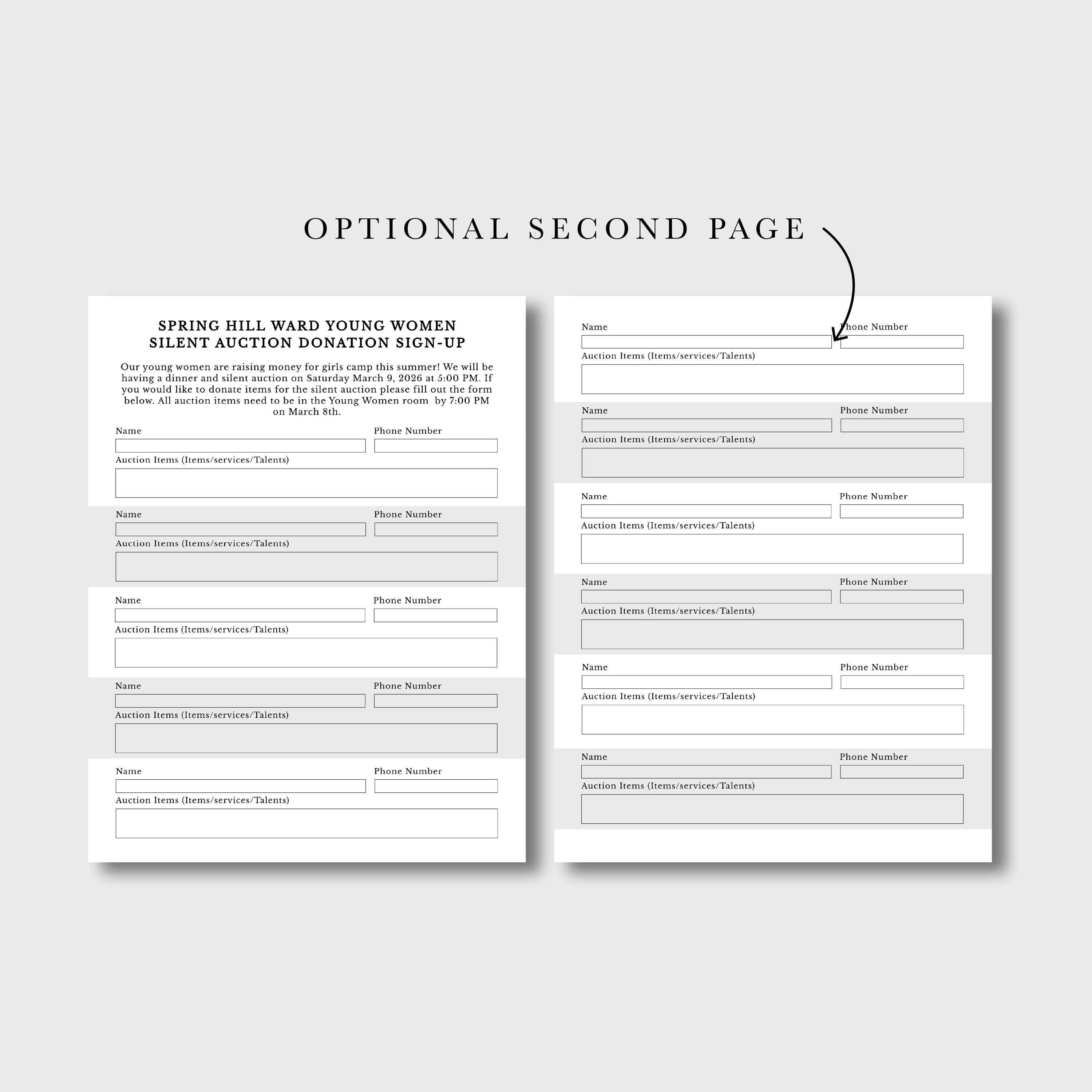 Silent Auction Donation Sign up Form, Donation Sign up Sheet, Editable ...